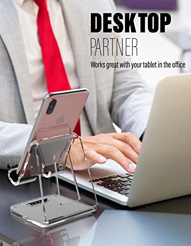 ZAW Acrylic Cell Phone Stand, Office Desk Accessories Clear Phone Stand for Desk, 4MM Acrylic Phone Holder, Compatible with iPhone 14 Pro, Samsung S21 S20 Smartphones (2xPack)