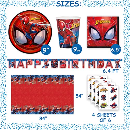 Spiderman Birthday Party Supplies and Decorations, Spiderman Party Supplies, Serves 16 Guests, Includes Tableware and Decor with Table Cover, Banner, Plates, Napkins & More, Officially Licensed