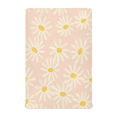 Kigai Fitted Crib Sheet for Boys Girls, Daisy Pattern Jersey Knit Baby Standard and Toddler Bed Mattresses, Cozy Soft Breathable, 28 x 52 in 52X28in