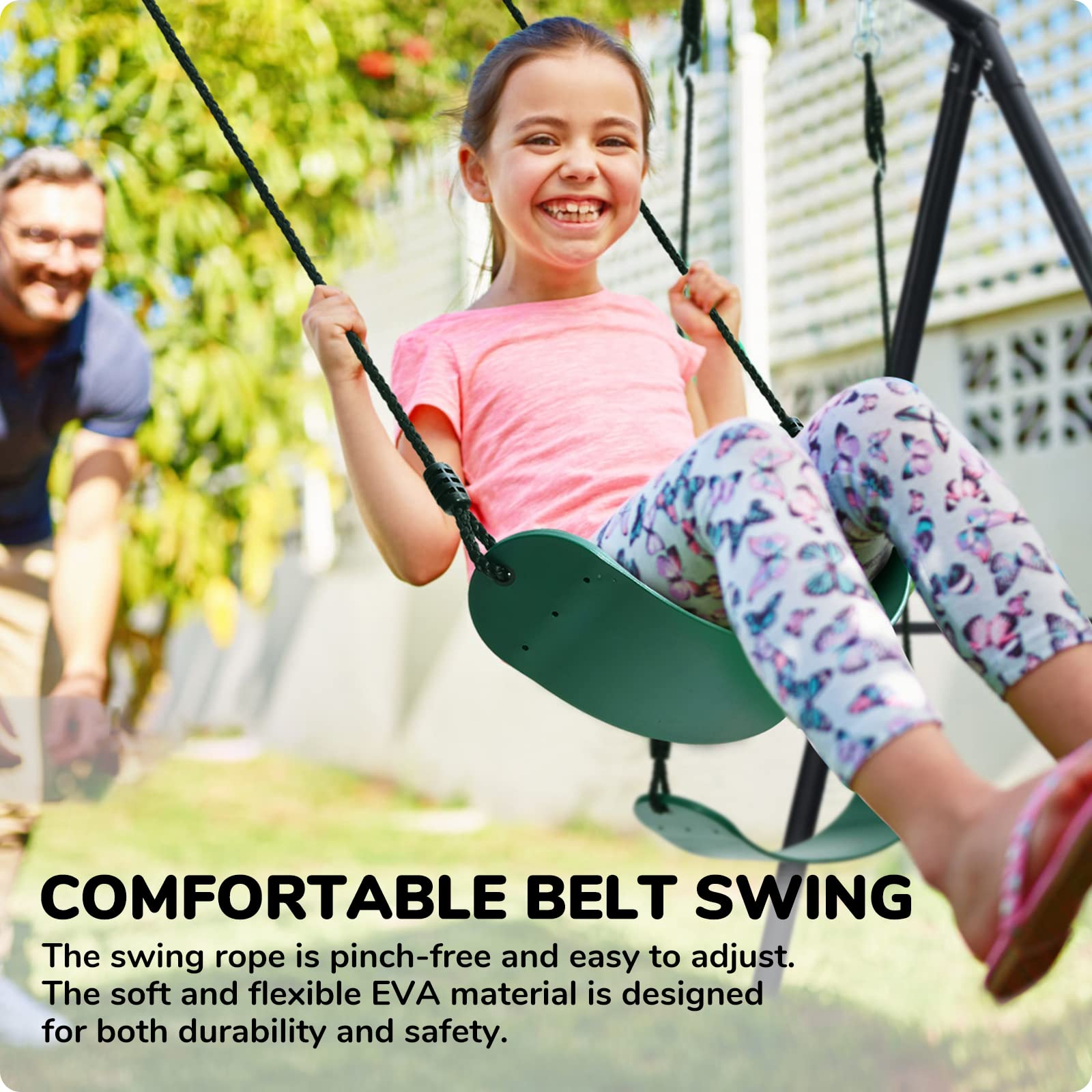Hapfan 500lb Heavy Duty Swing Set for Backyard with Saucer Swing, 2 Belt Swings