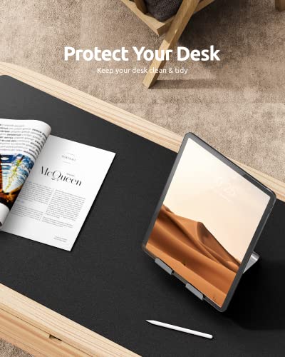 YSAGi Leather Desk Pad Protector, Office Desk Mat, Large Mouse Pad, Non-Slip PU Leather Desk Blotter, Laptop Desk Pad, Waterproof Desk Writing Pad for Office and Home (Black, 35.4" x 17")