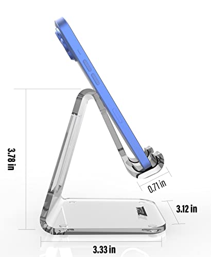 ZAW Acrylic Cell Phone Stand, Office Desk Accessories Clear Phone Stand for Desk, 4MM Acrylic Phone Holder, Compatible with iPhone 14 Pro, Samsung S21 S20 Smartphones (2xPack)