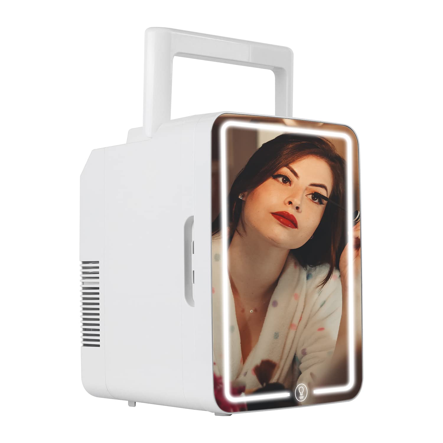 Saint Kang Skincare Fridge 12L Hot&Cold, Portable Makeup Fridge with Mirror and Light, AC/DC Beauty Fridge for Bedroom, Office and Car(White)