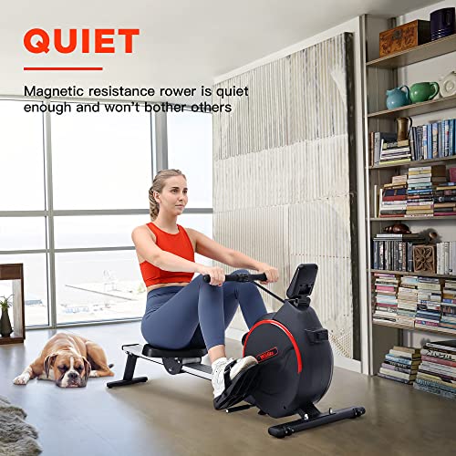 Winfita Magnetic Rower Machine, Foldable Rowing Machine for Home Use with 16 Levels of Quiet Magnetic Resistance, LCD Monitor, Tablet Holder, Oversize Seat Cushion, App Supported