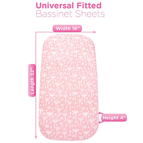 Baby Bassinet Sheet Set for Boy and Girl, 3 Pack, Universal Fitted for Oval, Hourglass & Rectangle Bassinet Mattress, Fitted Sheets Size 32 x 16 x 4 Inches, Pink Stars