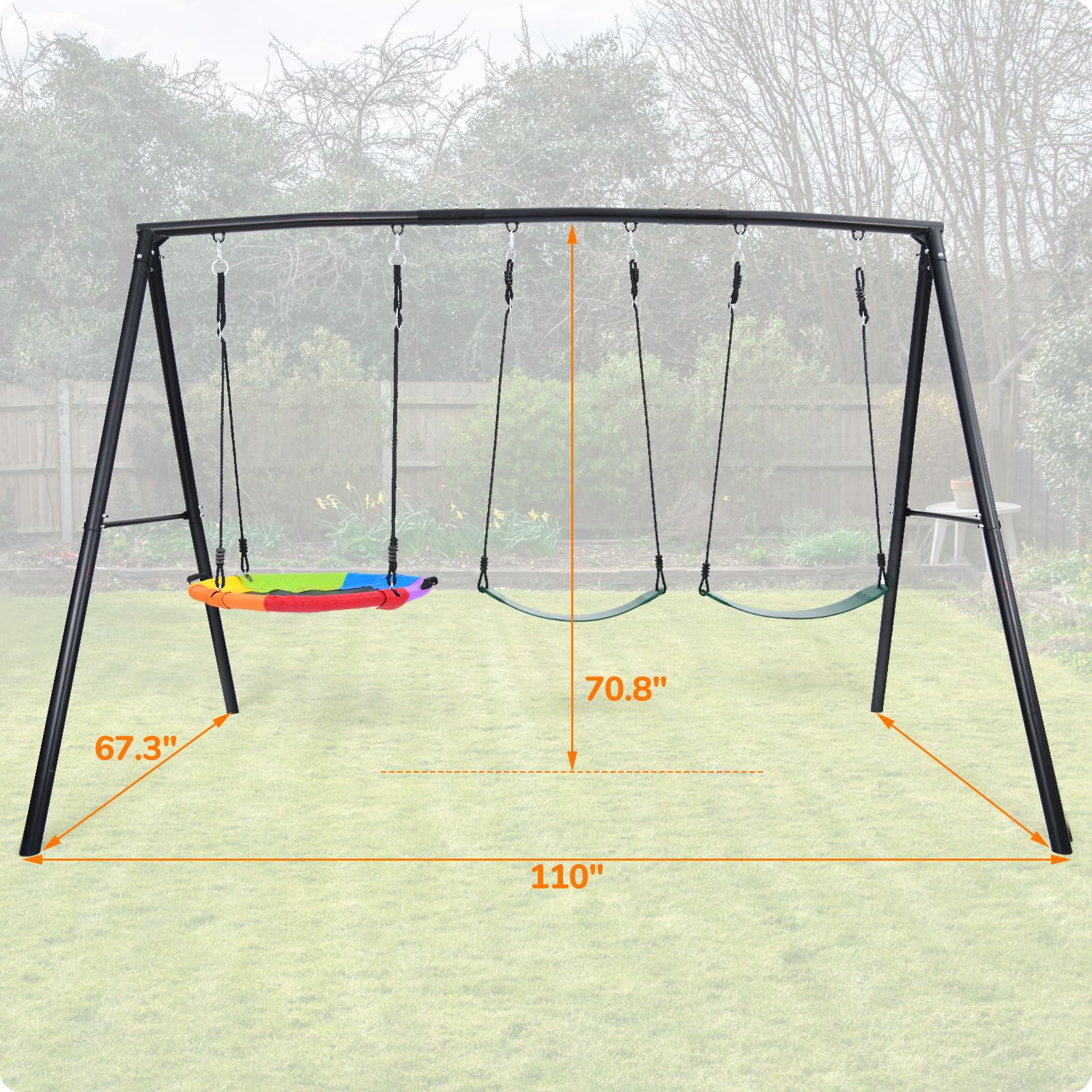Hapfan 500lb Heavy Duty Swing Set for Backyard with Saucer Swing, 2 Belt Swings