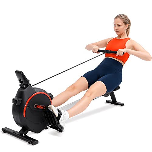 Winfita Magnetic Rower Machine, Foldable Rowing Machine for Home Use with 16 Levels of Quiet Magnetic Resistance, LCD Monitor, Tablet Holder, Oversize Seat Cushion, App Supported