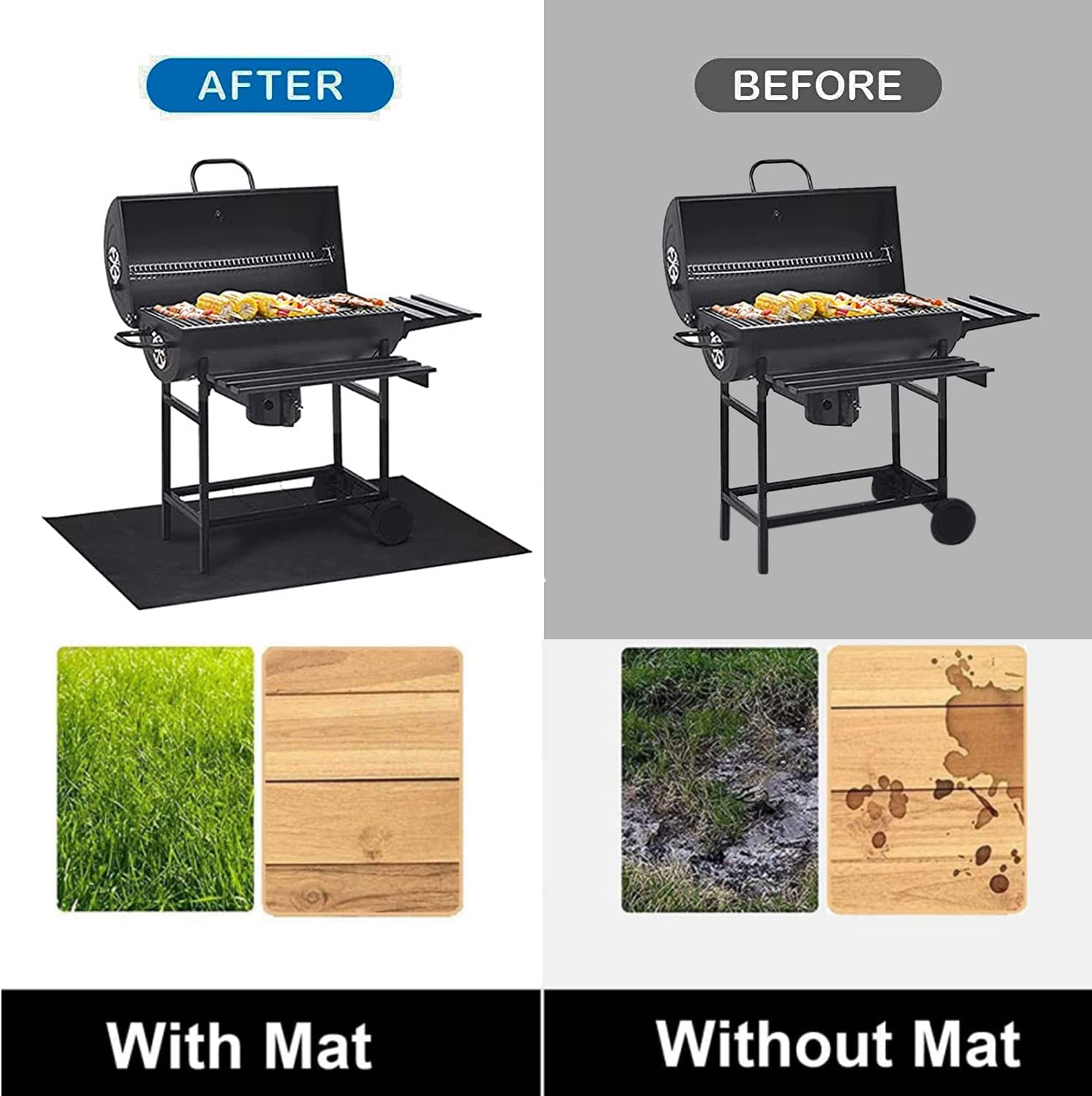 UBeesize Thickened 60x42 inch Under Grill Mat for Outdoor Grill, Fireproof Mat for Lawn, Smokers, Gas Grills, Deck and Patio,Fireplace Mat Fire Pit Mat,Oil-Proof Waterproof Non-Slip BBQ Protector