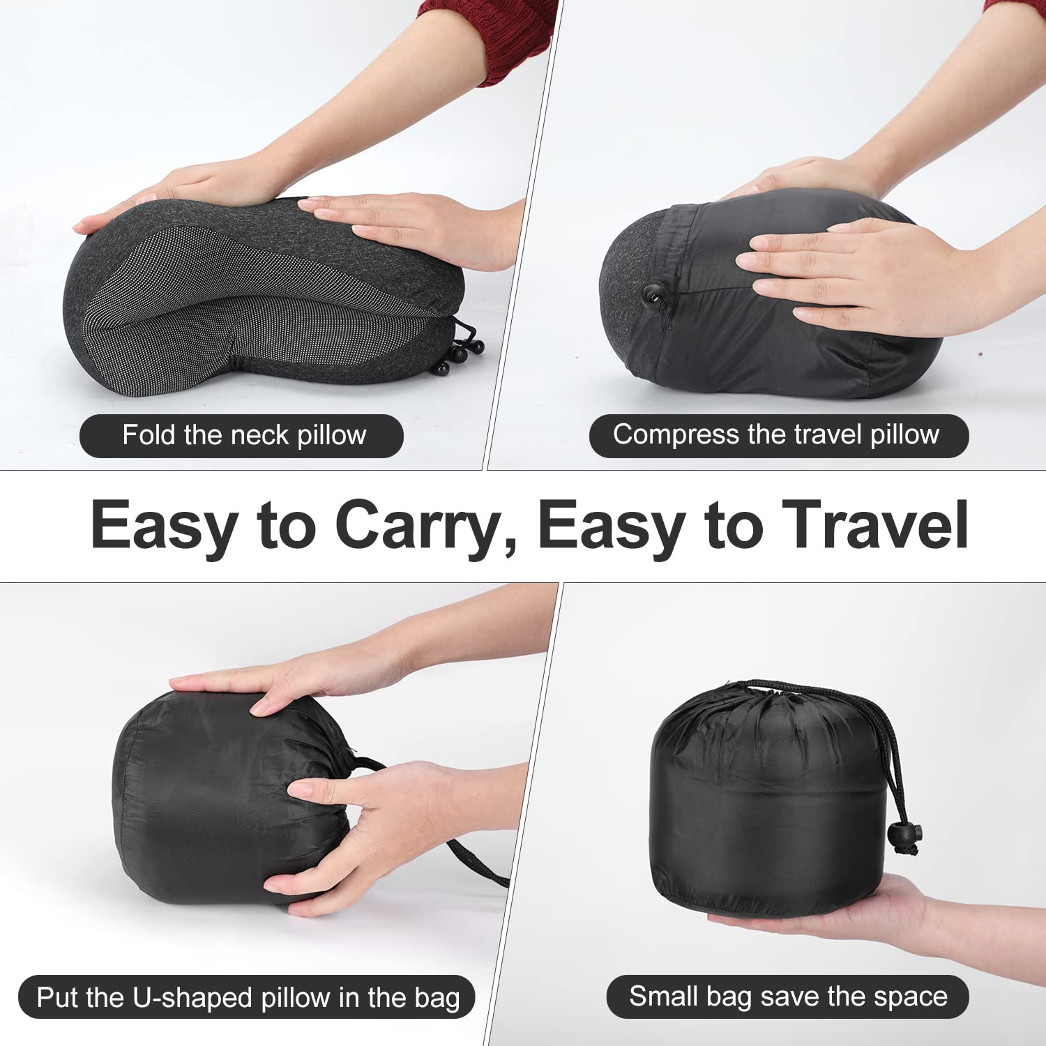 DEPAJA Neck Pillow for Travel, 100% Pure Memory Foam Soft Pillow for Airplane Sleeping U Shaped Pillow for Head, Chin Support, Rest Pillow for Flights, Office, Car & Home Recliner (Black)