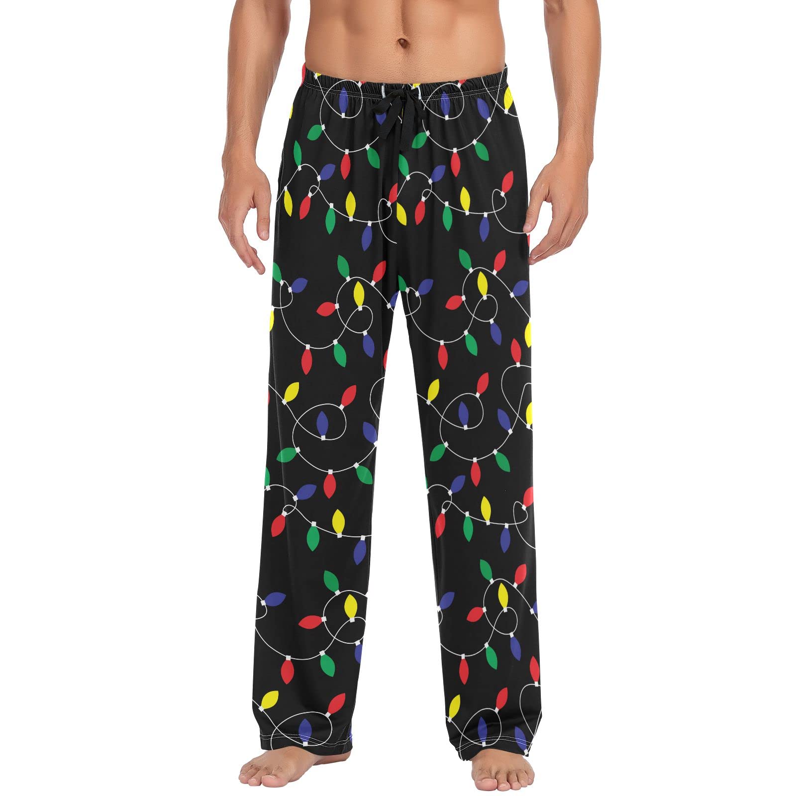 Ollabaky Christmas Pajama Pants for Men Xmas Light Bulb Men's PJs Bottoms Sleep Lounge Pants with Pockets, XL
