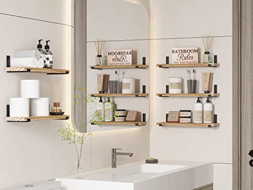 Fixwal Floating Shelves Set of 5, Width 4.7 Inches Wall Shelves, Rustic Wood Wall Storage Shelves for Bedroom, Living Room, Kitchen, Bathroom, Home Decor, Office and Plants (Carbonized Black)