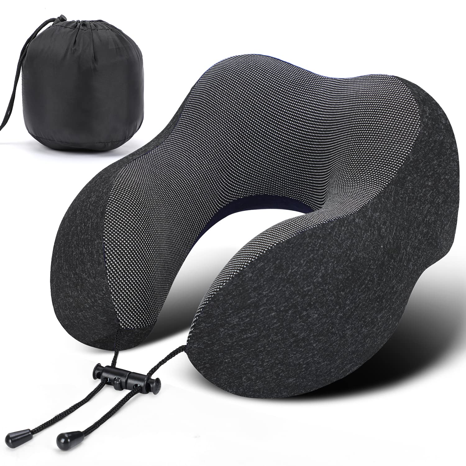 DEPAJA Neck Pillow for Travel, 100% Pure Memory Foam Soft Pillow for Airplane Sleeping U Shaped Pillow for Head, Chin Support, Rest Pillow for Flights, Office, Car & Home Recliner (Black)