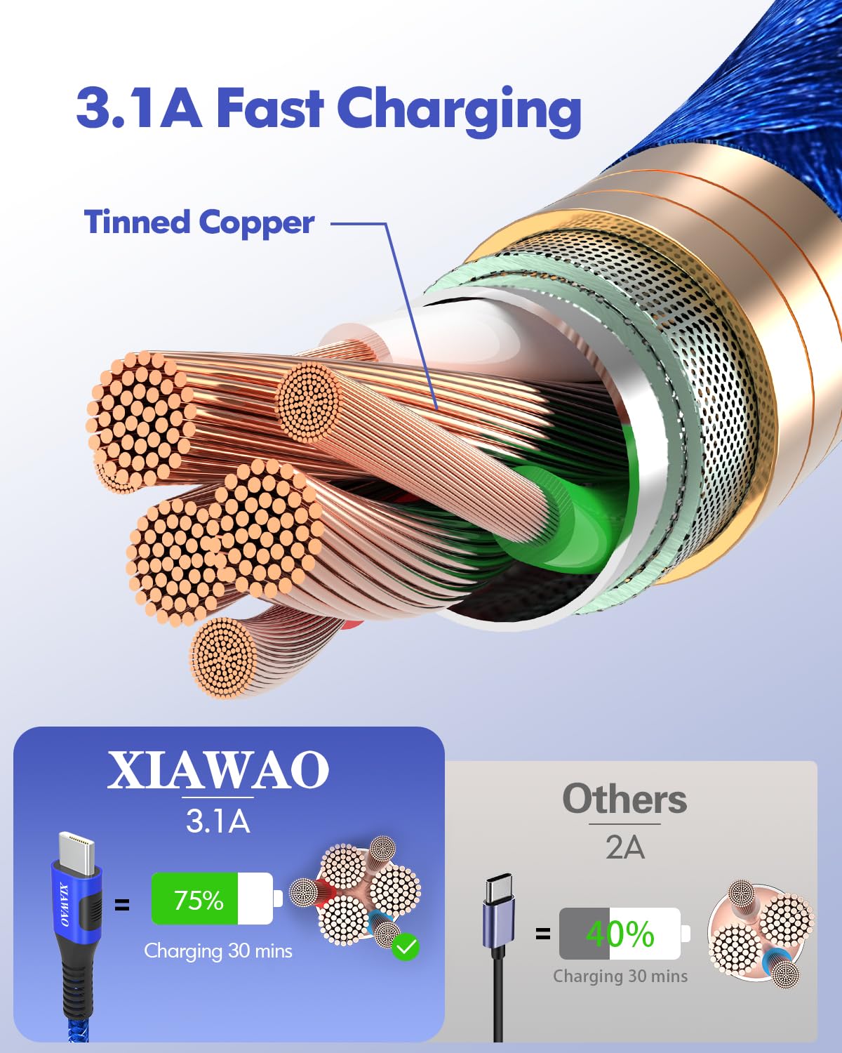 USB C Cable 6ft 3.1A Fast Charging 6-Pack USB A to USB C Cable for Samsung Galaxy S10 S9 S8 Note10 9 8 LG V50 V40 G8 G7
