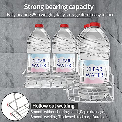 2 Pack Corner Shower Caddy Shelf, No Drilling Heavy Duty Corner Shower Basket Adhesive Stainless Steel Bathroom Shower Organizer for Kitchen, Bathroom, Toilet