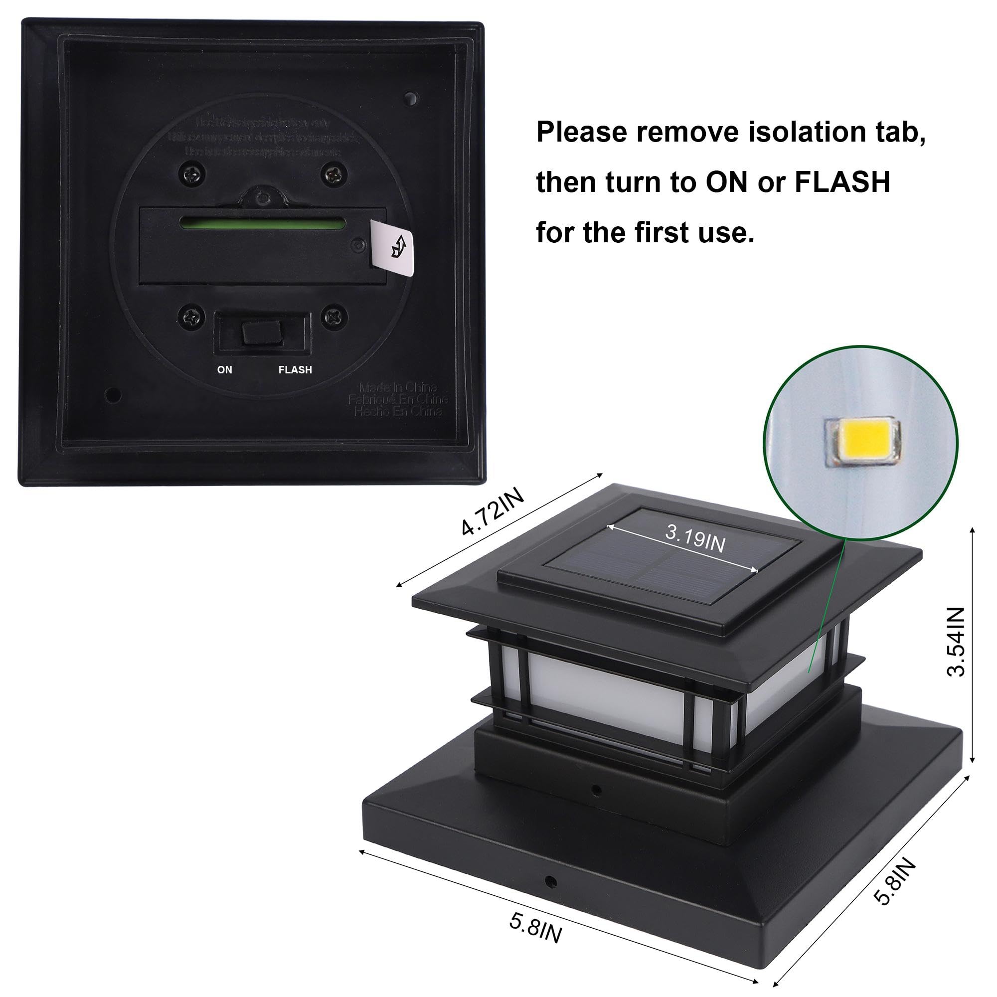 Dynaming 8 Pack Solar Flame Post Lights Outdoor, Solar Powered Fence Post Cap Lights, High Brightness Flickering Flame SMD LED Lighting Decor for Garden Deck Patio, 4x4, 5x5 or 6x6 Vinyl/Wooden Posts