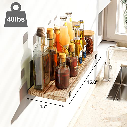 Fixwal Floating Shelves Set of 5, Width 4.7 Inches Wall Shelves, Rustic Wood Wall Storage Shelves for Bedroom, Living Room, Kitchen, Bathroom, Home Decor, Office and Plants (Carbonized Black)