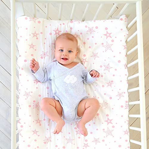 Baby Bassinet Sheet Set for Boy and Girl, 3 Pack, Universal Fitted for Oval, Hourglass & Rectangle Bassinet Mattress, Fitted Sheets Size 32 x 16 x 4 Inches, Pink Stars