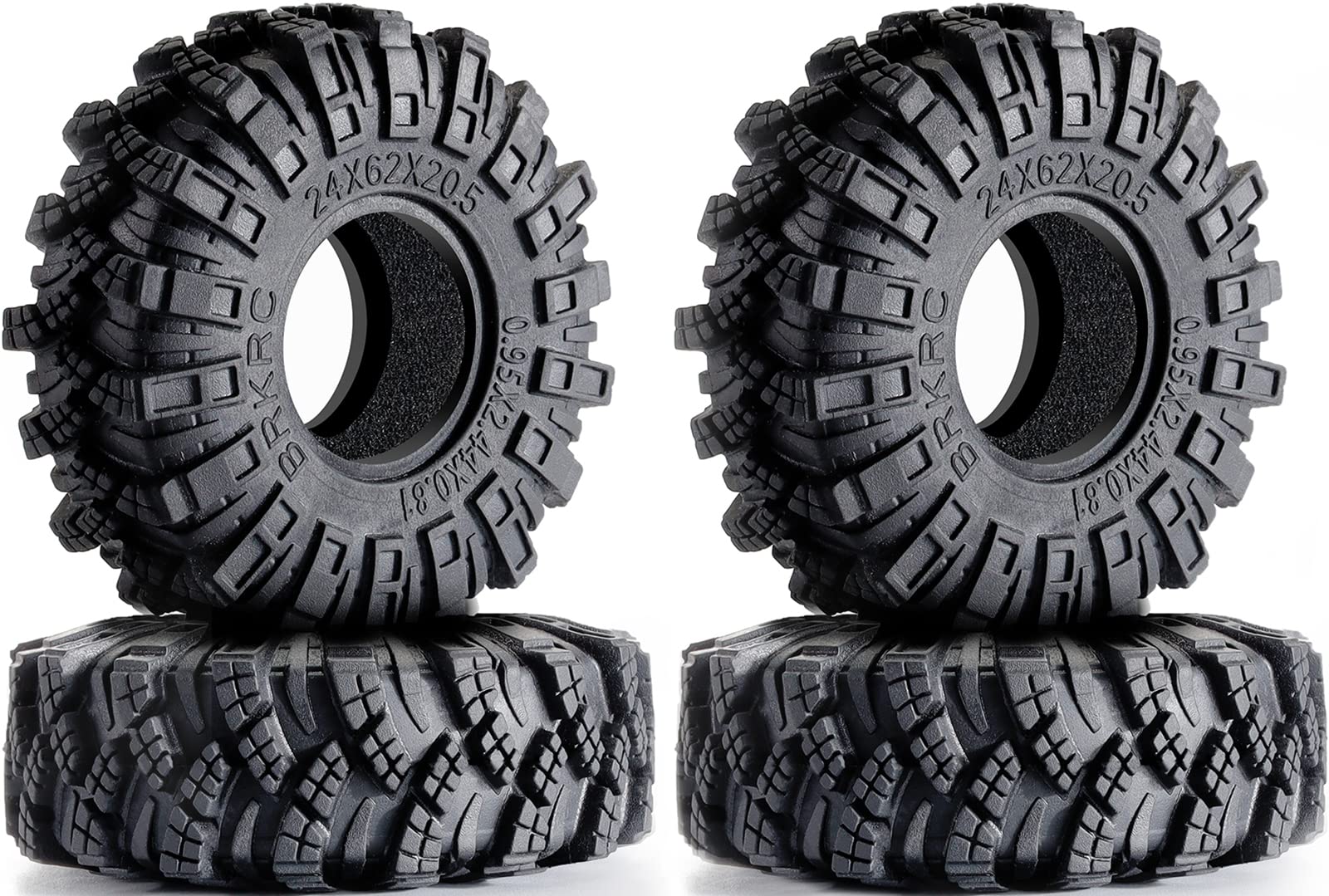 4PCS 1.0 Tires Crawler Mud Terrain Soft Rubber Tires for Axial SCX24 Gladiator Bronco C10 JLU Deadbolt B17 1/18 TRX4M 1/24 RC Crawler Car, 62mm*20mmβ¦