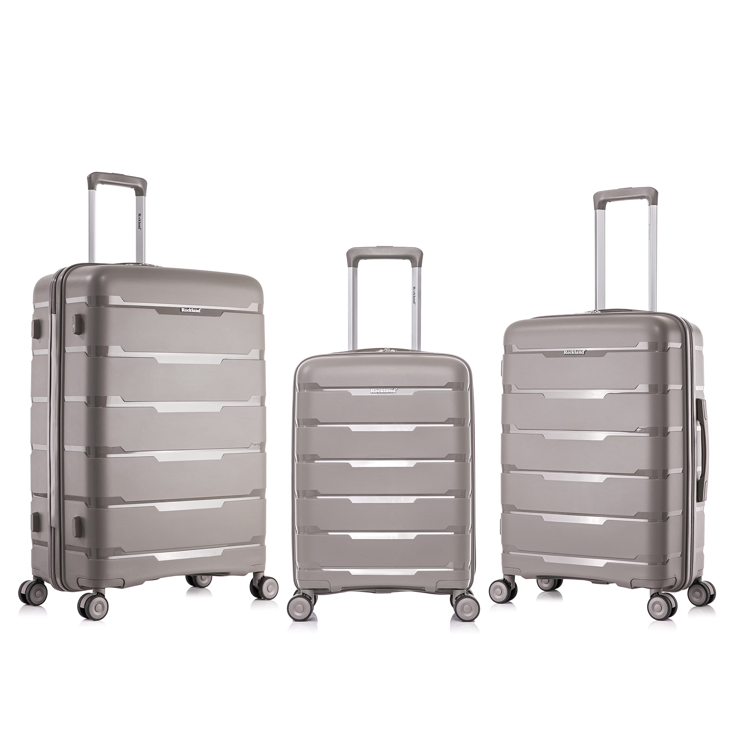 Rockland Pasadena Hardside Spinner Wheel Luggage, Silver, 19", 23", 27"