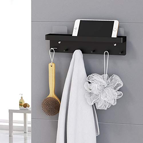 6 Hooks Key Holder for Wall Decorative, Mail Organizer Wall Mount with Key Hooks, mail holder with key hanger, Key Rack Organizer for Entryway, Hallway, Kitchen, Office and Farmhouse (black)