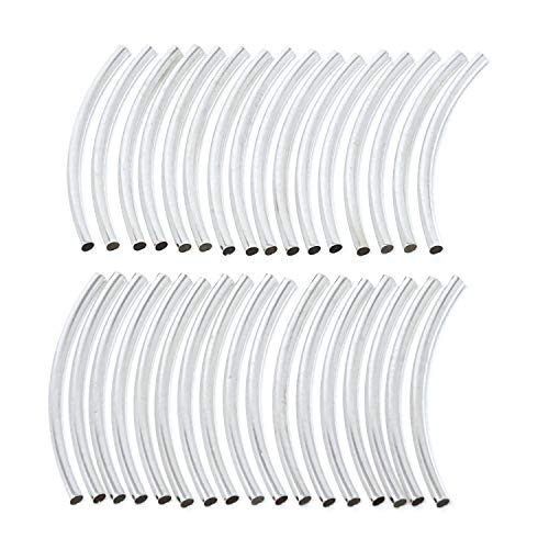 Honbay 50PCS Metal Long Tube Beads Silver Plated Curved Noodle Tube Spacer Beads for Jewelry Craft Making (3x50mm)