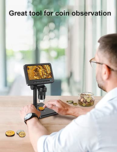 5" Coin Microscope 1200X with 32GB SD Card,Leipan 1080P Wireless LCD Digital Microscope with 8 LED Lights,PC View,Photo/Video Capture for Kids Adults,Compatible with Windows iPhone Android iPad