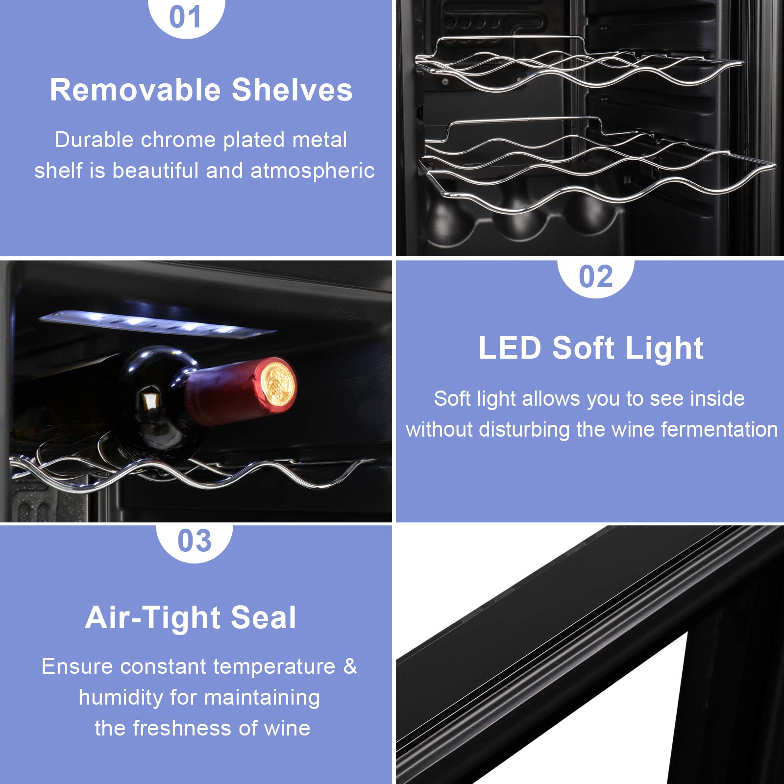ROVSUN 19 Bottle Wine Fridge, Freestanding Compressor Wine Cooler Refrigerator, Beverage Wine Chiller with Digital Temperature Control & Double-layer Glass Door for Red White Wine, Champagne, Beer