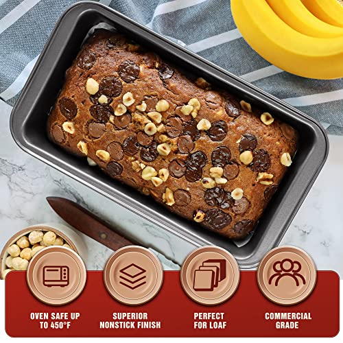 KITESSENSU Bread Pan, Nonstick Loaf Pan with Easy Grips Handles, Carbon Steel Loaf Pans for Baking, Bread Pans for Homemade Bread, Brownies and Pound Cakes, Set of 2, Gray