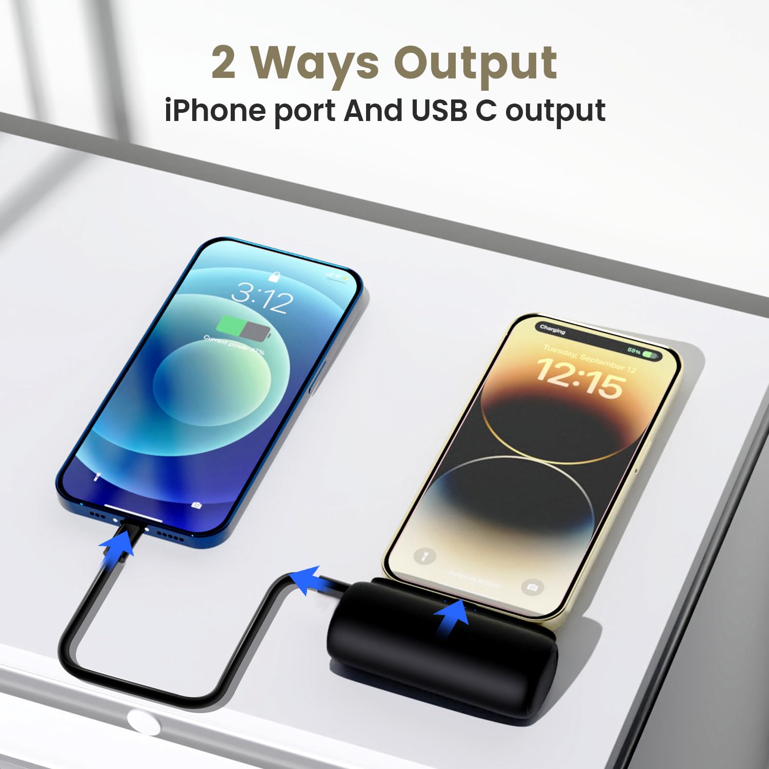HUAENG Small Portable Charger 5500mAh Power Bank Plug in iOS Connector, 18W PD Fast Charging External Battery Pack Compatible with All iPhone 14 13 12 11 pro max xs iPad and Airpods-Black