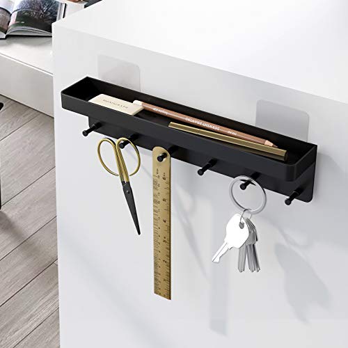 6 Hooks Key Holder for Wall Decorative, Mail Organizer Wall Mount with Key Hooks, mail holder with key hanger, Key Rack Organizer for Entryway, Hallway, Kitchen, Office and Farmhouse (black)