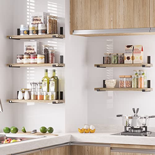 Fixwal Floating Shelves Set of 5, Width 4.7 Inches Wall Shelves, Rustic Wood Wall Storage Shelves for Bedroom, Living Room, Kitchen, Bathroom, Home Decor, Office and Plants (Carbonized Black)