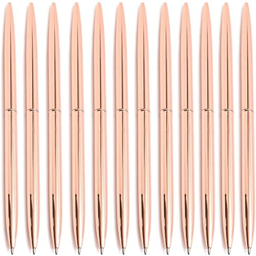 Juvale 12 Pack Ballpoint Rose Gold Pens for Women and Men, Business Students, Teachers, Bulk Set for Office Supplies, New Employee Welcome Gifts, Guestbook (6.4 Inches)