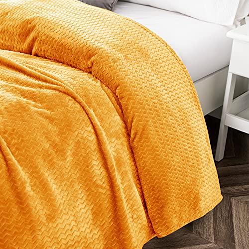 Whale Flotilla Fleece Throw Blanket for Couch with Plush Chevron Pattern, Decorative Soft Fluffy Throw Blanket for Sofa, Cozy and Lightweight, Mustard Yellow, 50x70 Inch