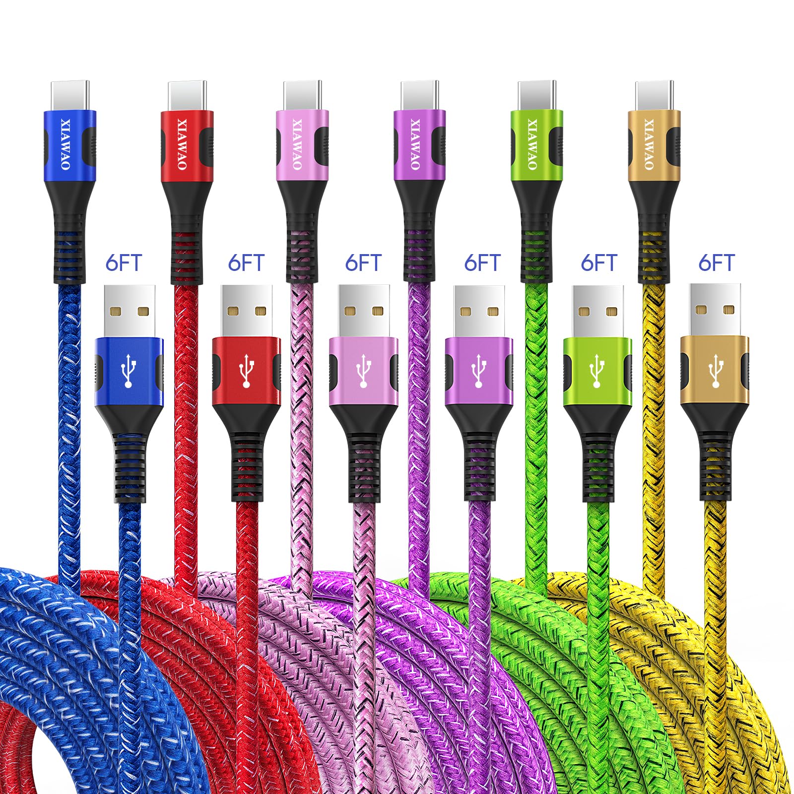 USB C Cable 6ft 3.1A Fast Charging 6-Pack USB A to USB C Cable for Samsung Galaxy S10 S9 S8 Note10 9 8 LG V50 V40 G8 G7