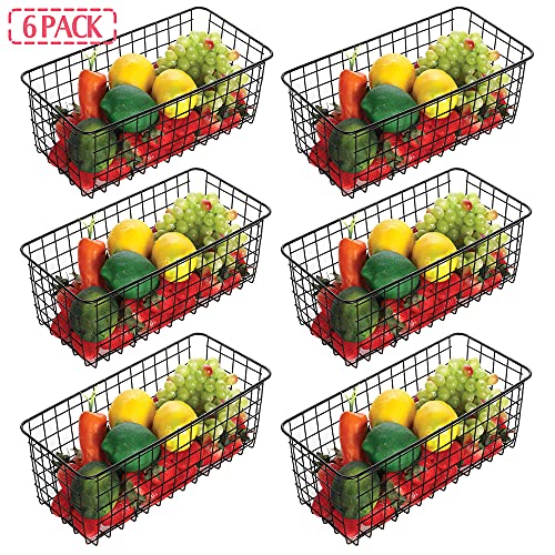 XINFULL 6 Pack Wire Storage Baskets Household Metal Wall-Mounted Containers Organizer Bins for Kitchen Bathroom Freezer Pantry Closet Laundry Room Cabinets Garage Shelf, Large