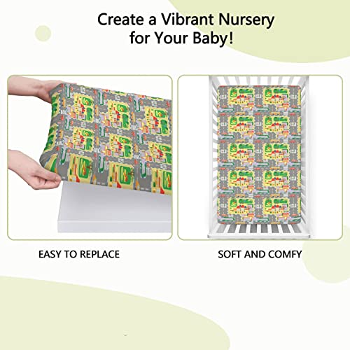 Car Race Track Themed Fitted Crib Sheet,Standard Crib Mattress Fitted Sheet Ultra Soft Material-Baby Sheet for Boys Girls, 28β x52β,Multicolor