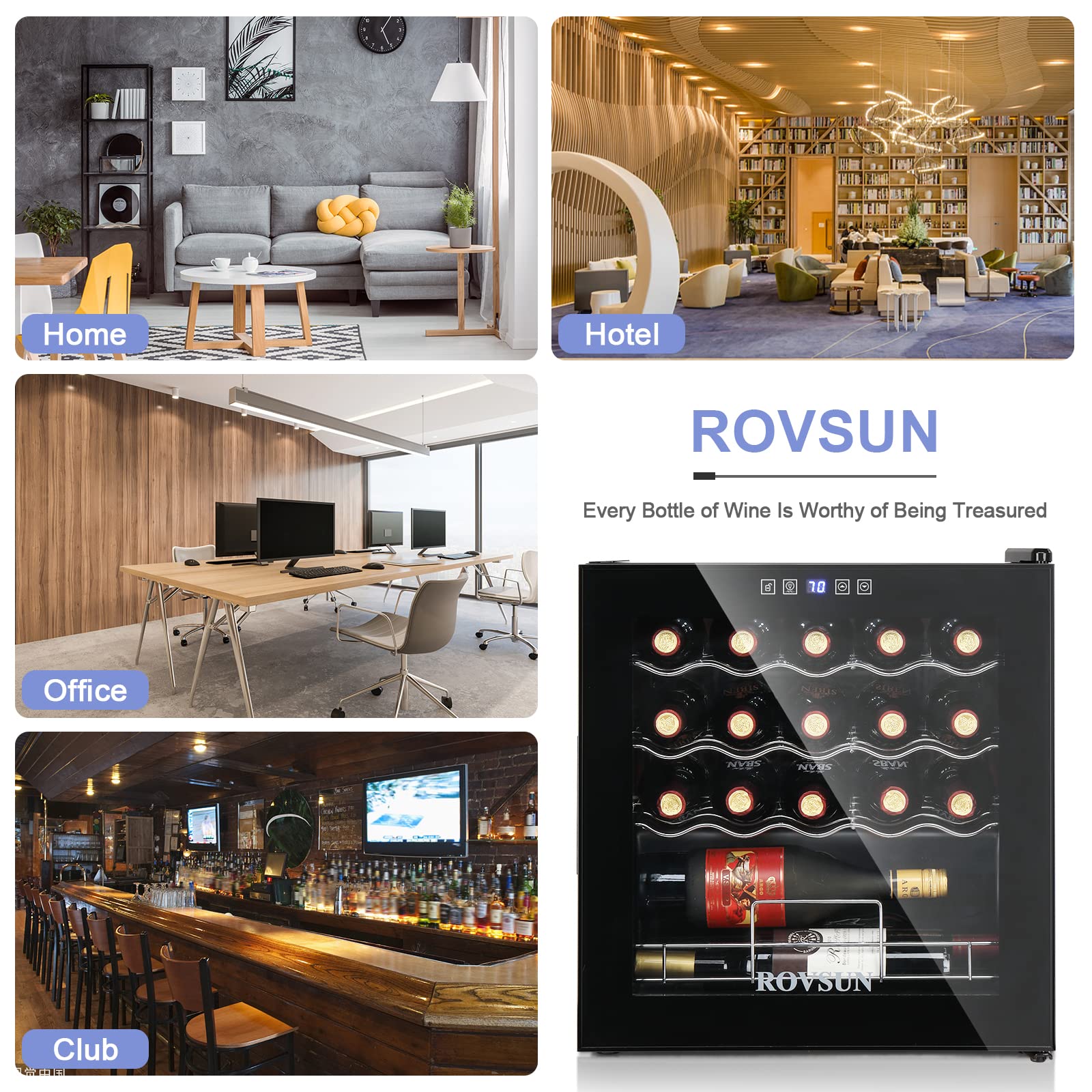 ROVSUN 19 Bottle Wine Fridge, Freestanding Compressor Wine Cooler Refrigerator, Beverage Wine Chiller with Digital Temperature Control & Double-layer Glass Door for Red White Wine, Champagne, Beer