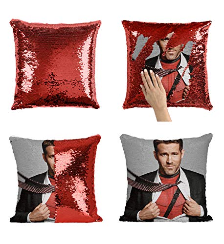Generic Ryan Reynolds Sexy Pillowcase,Decor Office Decorative,Funny Gift for Kids,Interesting Finds,Magic Mermaid Reversible CushionNO Pillow Insert,Red,NO PILLOW INSERT