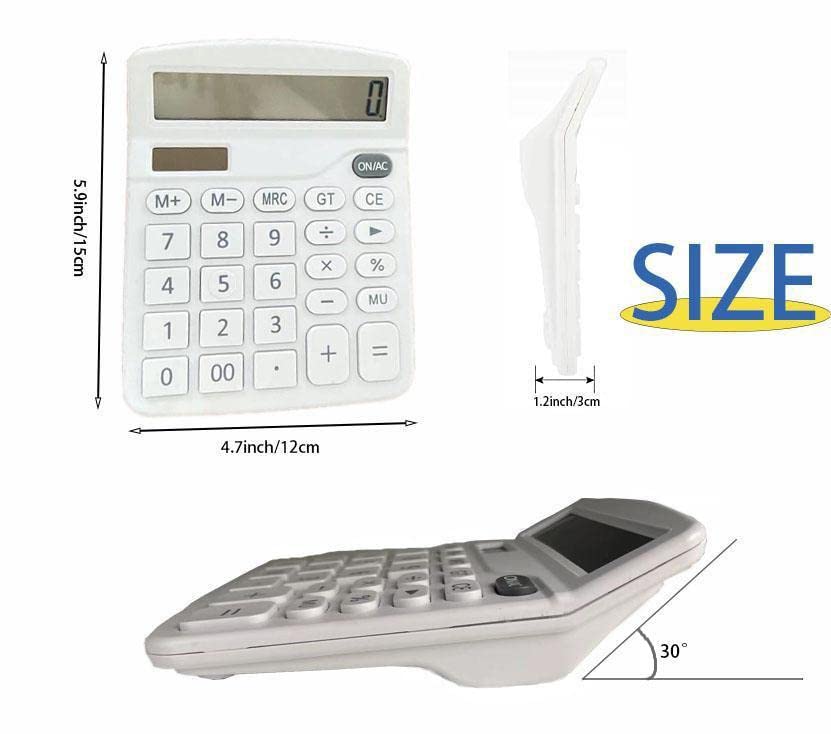 YOUHO Calculator, 12-bit Solar Battery Dual Power Standard Function Electronic Calculator with Large LCD Display Office Calculator White