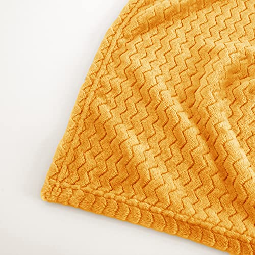 Whale Flotilla Fleece Throw Blanket for Couch with Plush Chevron Pattern, Decorative Soft Fluffy Throw Blanket for Sofa, Cozy and Lightweight, Mustard Yellow, 50x70 Inch