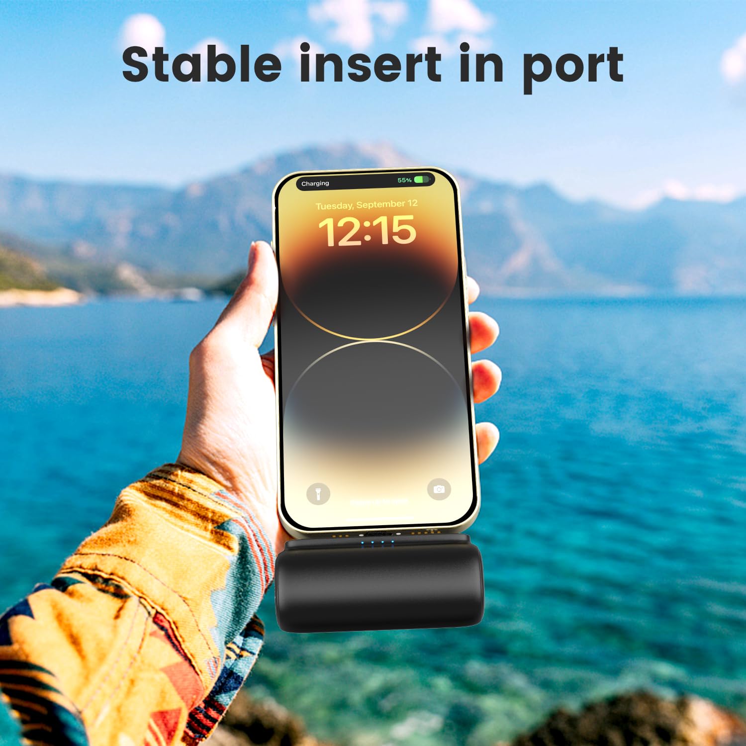 HUAENG Small Portable Charger 5500mAh Power Bank Plug in iOS Connector, 18W PD Fast Charging External Battery Pack Compatible with All iPhone 14 13 12 11 pro max xs iPad and Airpods-Black
