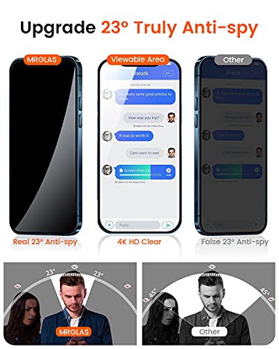 MRGLAS [2+2] Pack Privacy Screen Protector Compatible iPhone 12 Pro Max 6.7 with Camera Lens Protector 9H Tempered Glass [Auto Alignment Kit][10X Military Shockproof] Diamonds HD Glass Film[Anti-Spy]