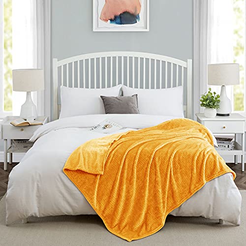 Whale Flotilla Fleece Throw Blanket for Couch with Plush Chevron Pattern, Decorative Soft Fluffy Throw Blanket for Sofa, Cozy and Lightweight, Mustard Yellow, 50x70 Inch