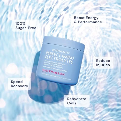 BodyHealth PerfectAmino Electrolytes Powder No Sugar, Keto Sugar Free Fasting Electrolytes Drink Mix, Hydration Powder with Trace Minerals - Watermelon - 30 Servings