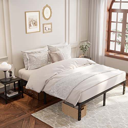 zunatu 14-Inch Metal Bed Frame Platform Heavy Duty Sturdy Foundation with Storage Space Squeak Resistant Easy Assembly,NO Box Spring Needed, Queen