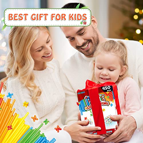 Creative Straw Toys 450Pcs STEM Building Toys Aged for 3 4 5 6 7+ Preschool Kids Constructor Toy Thin Tube Toy DIY Educational Toy Interlocking Plastic Engineering Toys Kit for Boys and Girls Gift