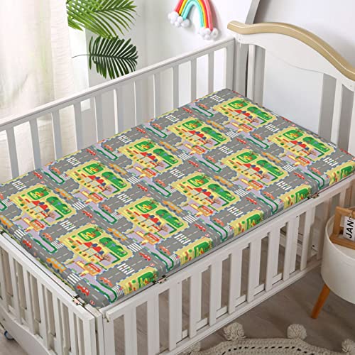 Car Race Track Themed Fitted Crib Sheet,Standard Crib Mattress Fitted Sheet Ultra Soft Material-Baby Sheet for Boys Girls, 28β x52β,Multicolor