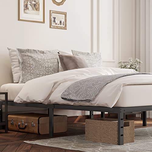zunatu 14-Inch Metal Bed Frame Platform Heavy Duty Sturdy Foundation with Storage Space Squeak Resistant Easy Assembly,NO Box Spring Needed, Queen