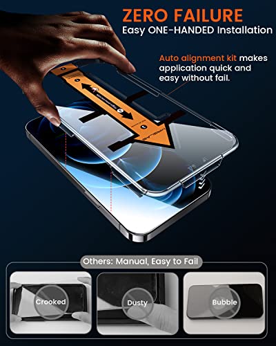 MRGLAS [2+2] Pack Privacy Screen Protector Compatible iPhone 12 Pro Max 6.7 with Camera Lens Protector 9H Tempered Glass [Auto Alignment Kit][10X Military Shockproof] Diamonds HD Glass Film[Anti-Spy]