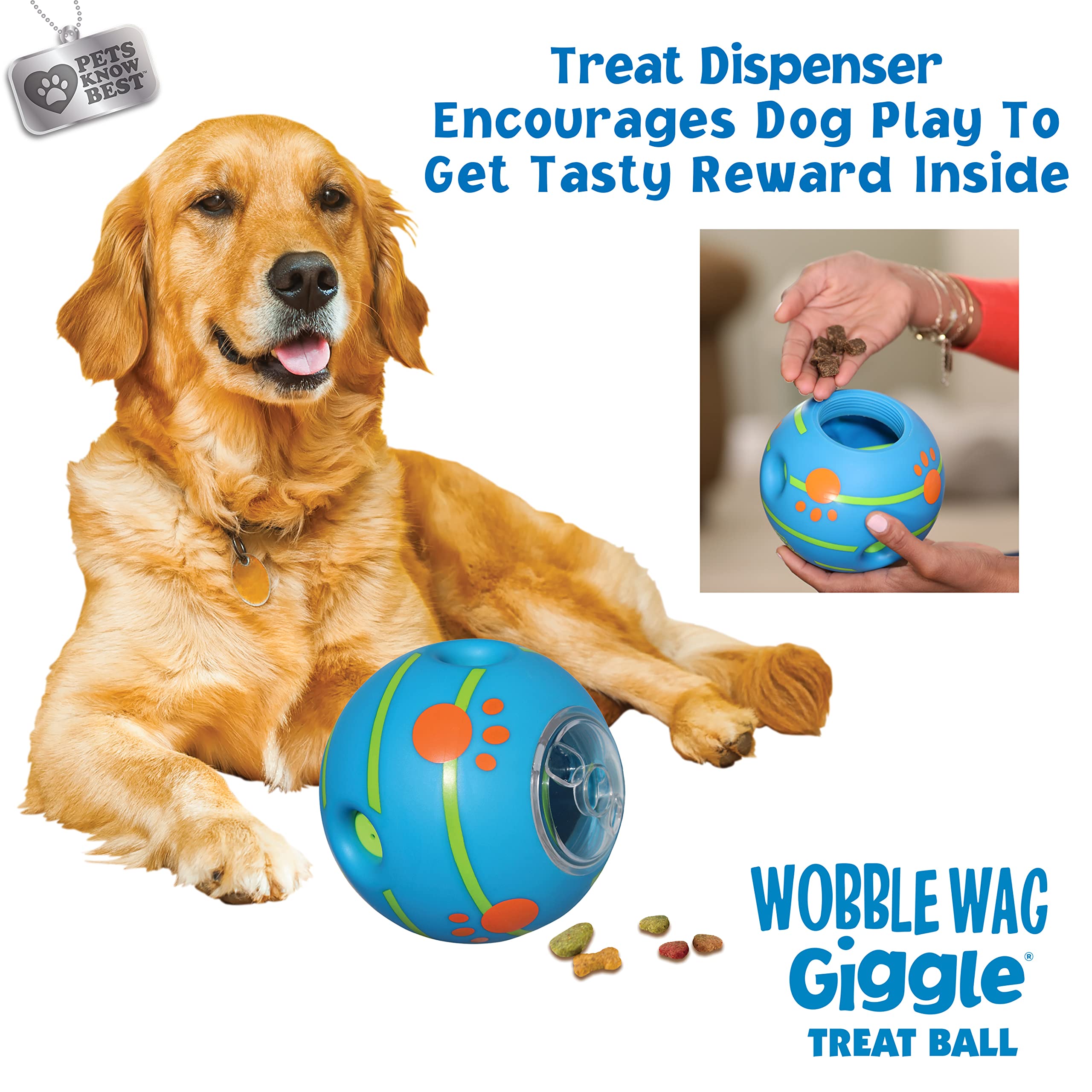 Wobble Wag Giggle Treat Ball- Interactive Dog Toy & Treat Dispenser, Fun Giggle Sounds When Rolled or Shaken, Great for Dogs Pets Know Best